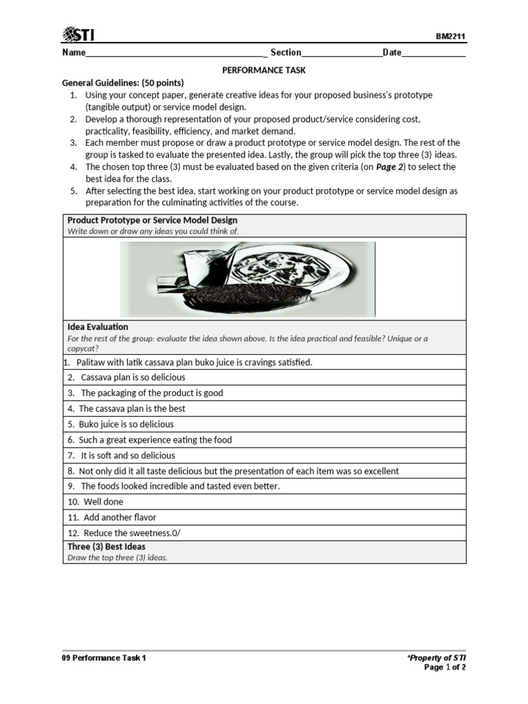 09 Performance Task 1entrep | PDF | Prototype | Design