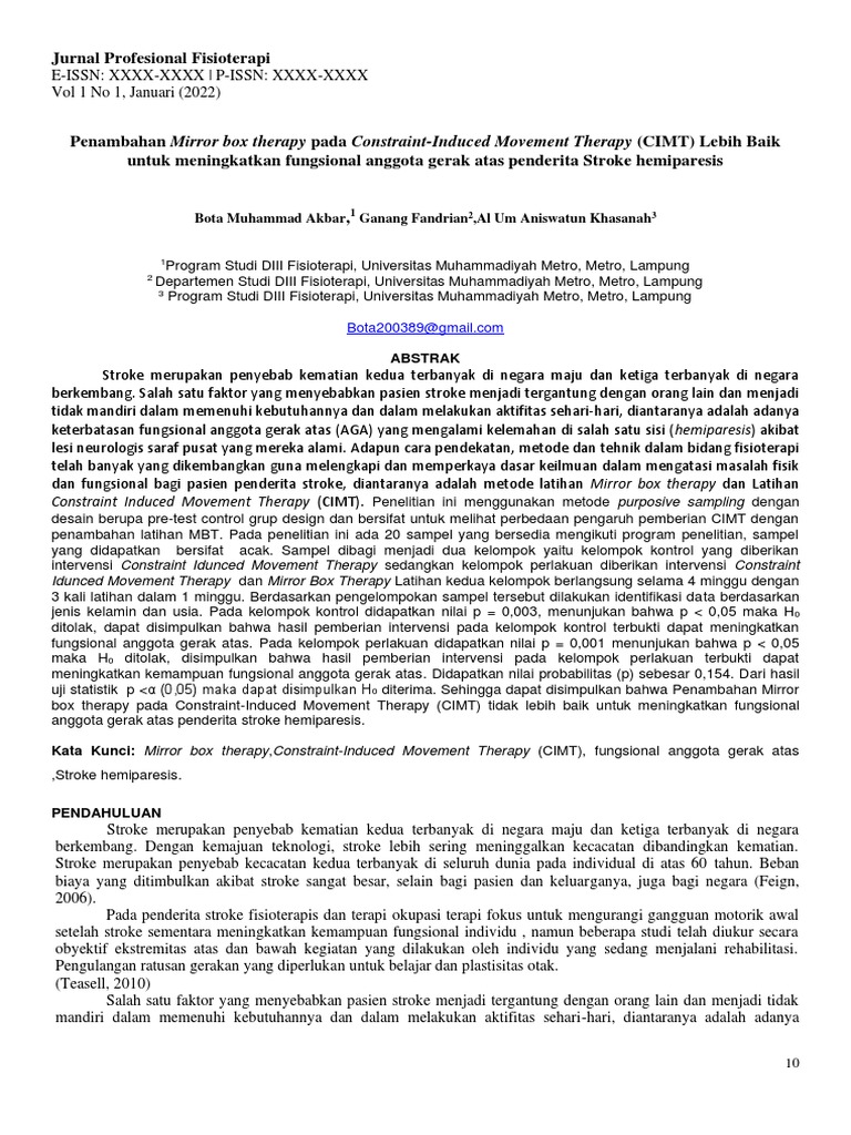 Jurnal Profesional Fisioterapi: Bota Muhammad Akbar Ganang Fandrian, Al ...