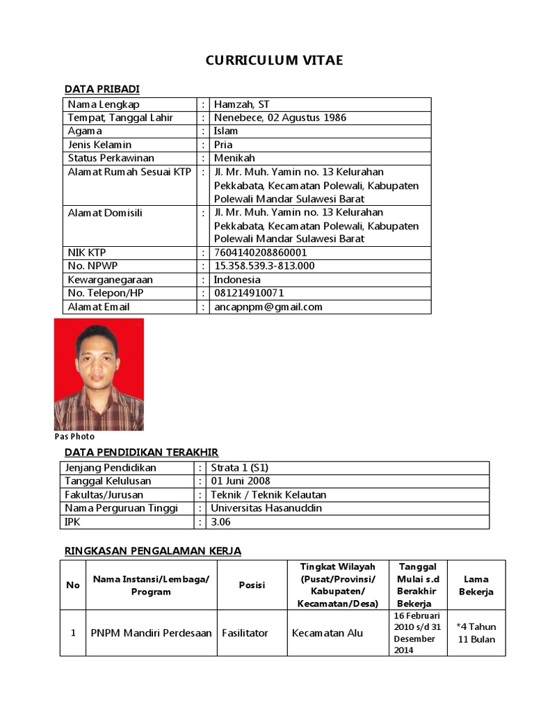 CV-Hamzah-7604140208860001-PD | PDF
