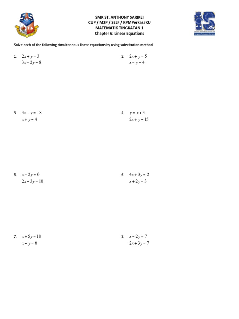 F1 Cup Chapter 6 Linear Equation 2 Pdf Mathematical Objects