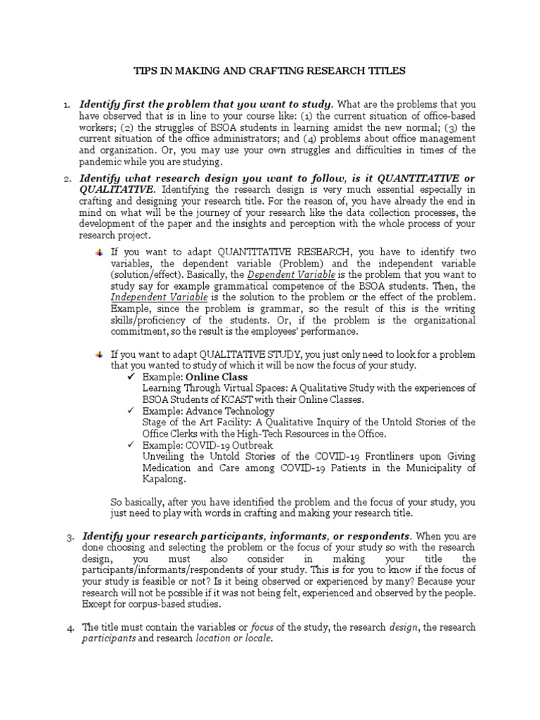 Tips in Making and Crafting Research Titles | PDF | Qualitative ...