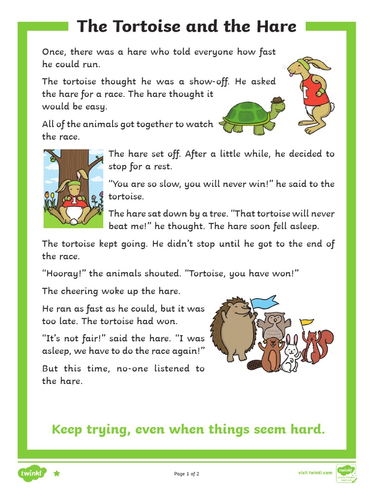 Comprehension - The Tortoise and The Hare | PDF