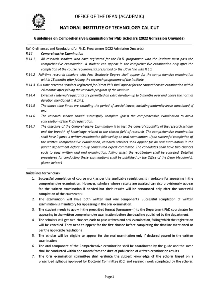 Guidelines On Comprehensive Examination For PHD Scholars (2022 ...