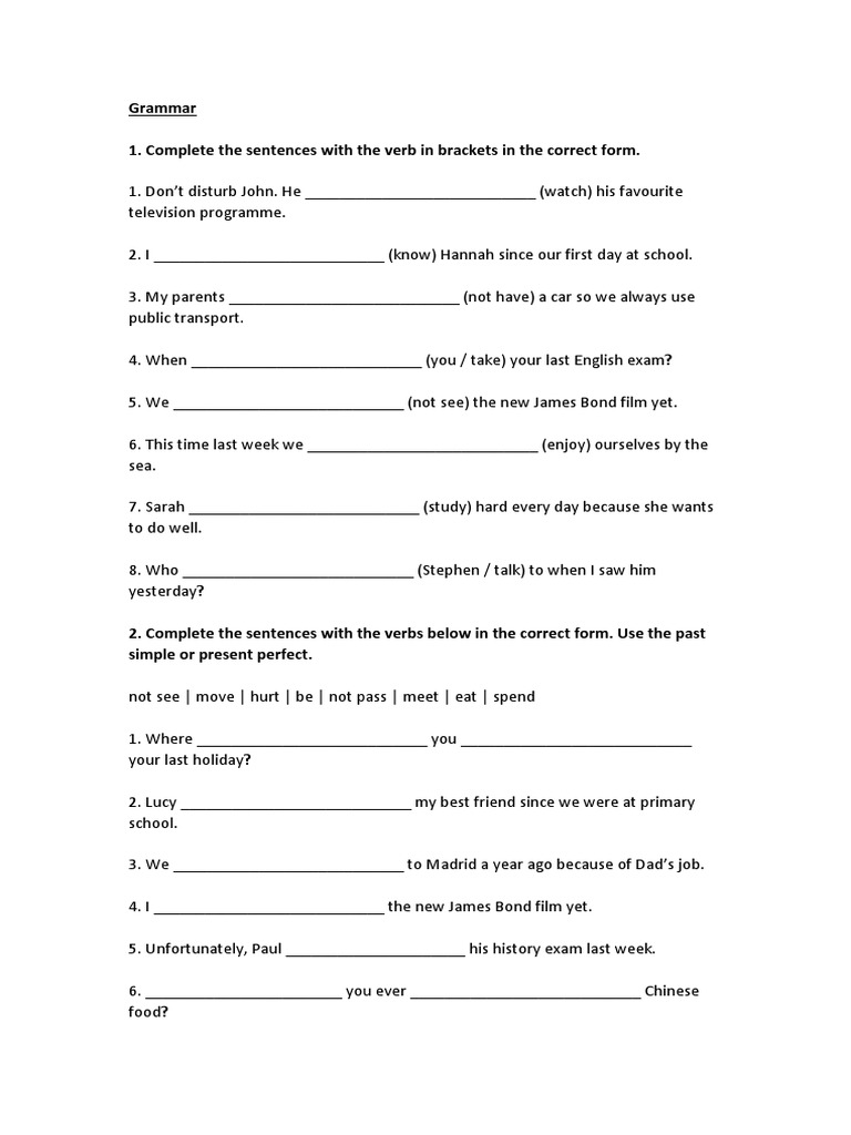 English Grammar Exercise Worksheet | PDF