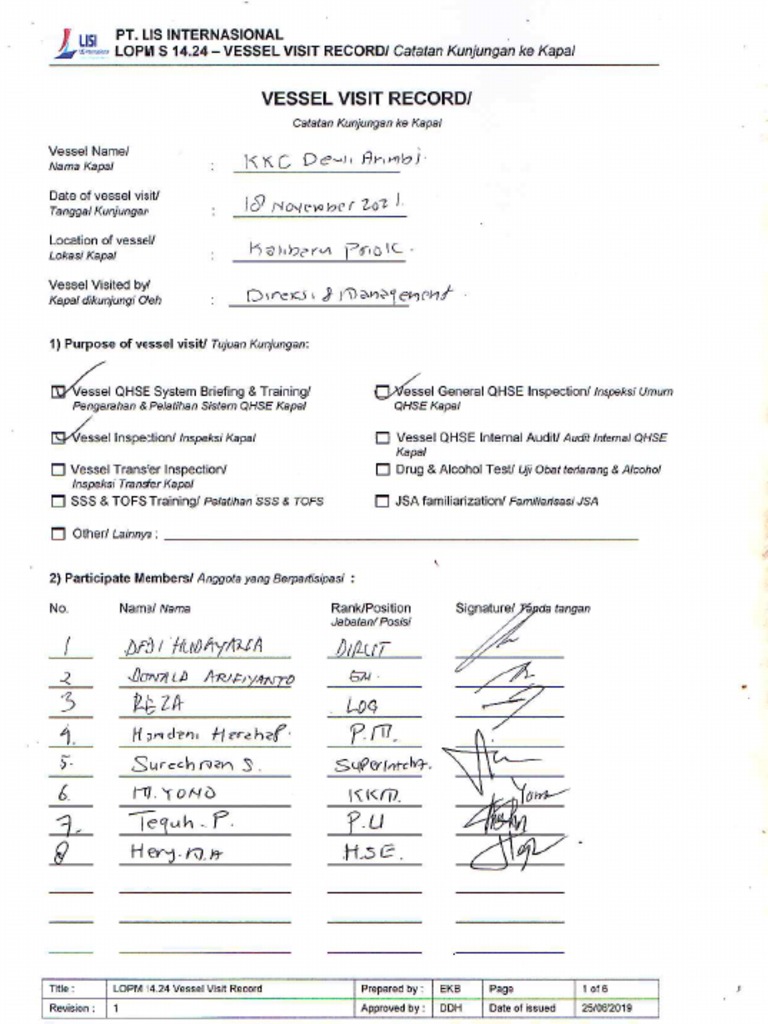 Vessel Visit & Inspection Report | PDF