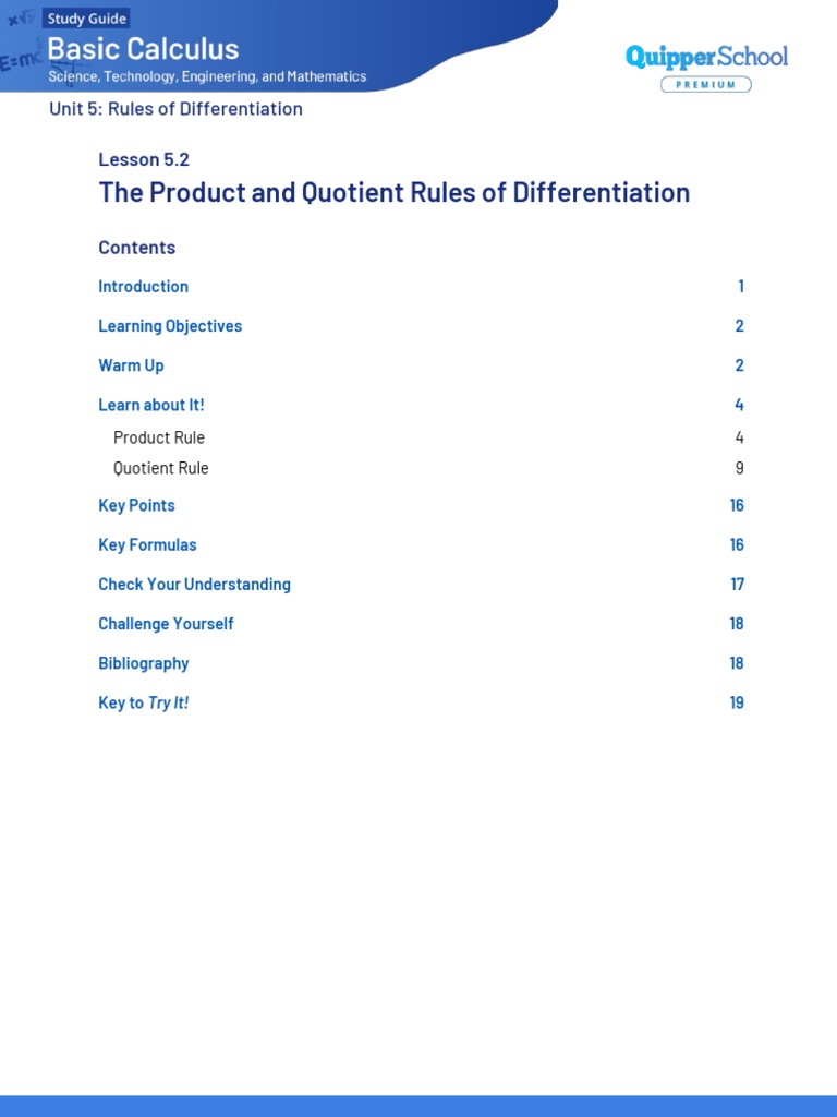 Calculus: Product & Quotient Rules | PDF | Tangent | Derivative