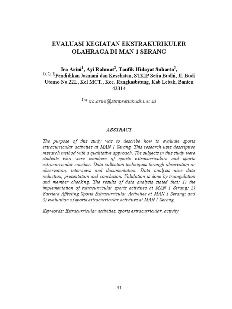 Evaluasi Kegiatan Ekstrakurikuler Olahraga Di Man 1 Serang | PDF ...