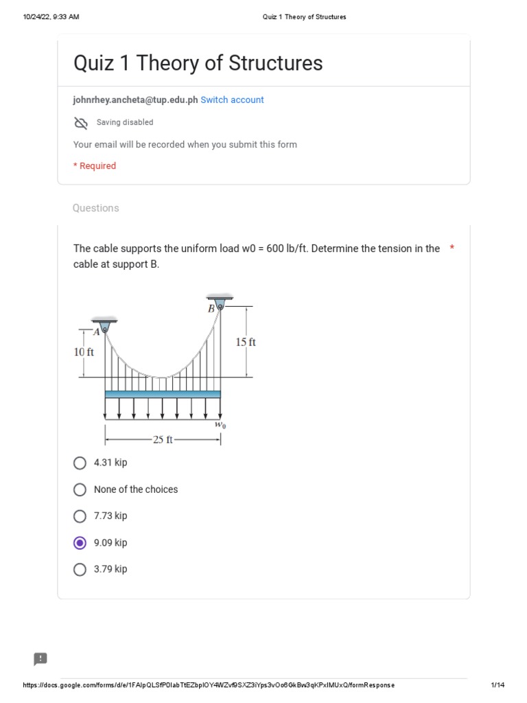 Quiz 1 Theory Structures Questions | PDF | Civil Engineering | Mechanics