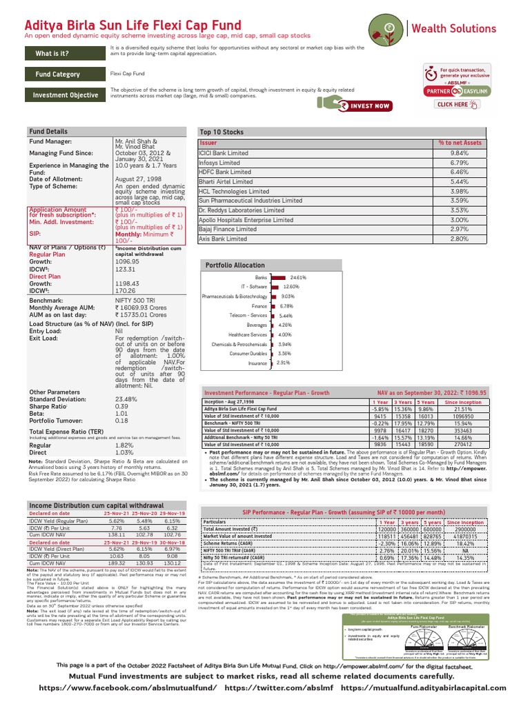 ABSL Flexicap Fund Facsheet PDF | PDF | Investing | Mutual Funds