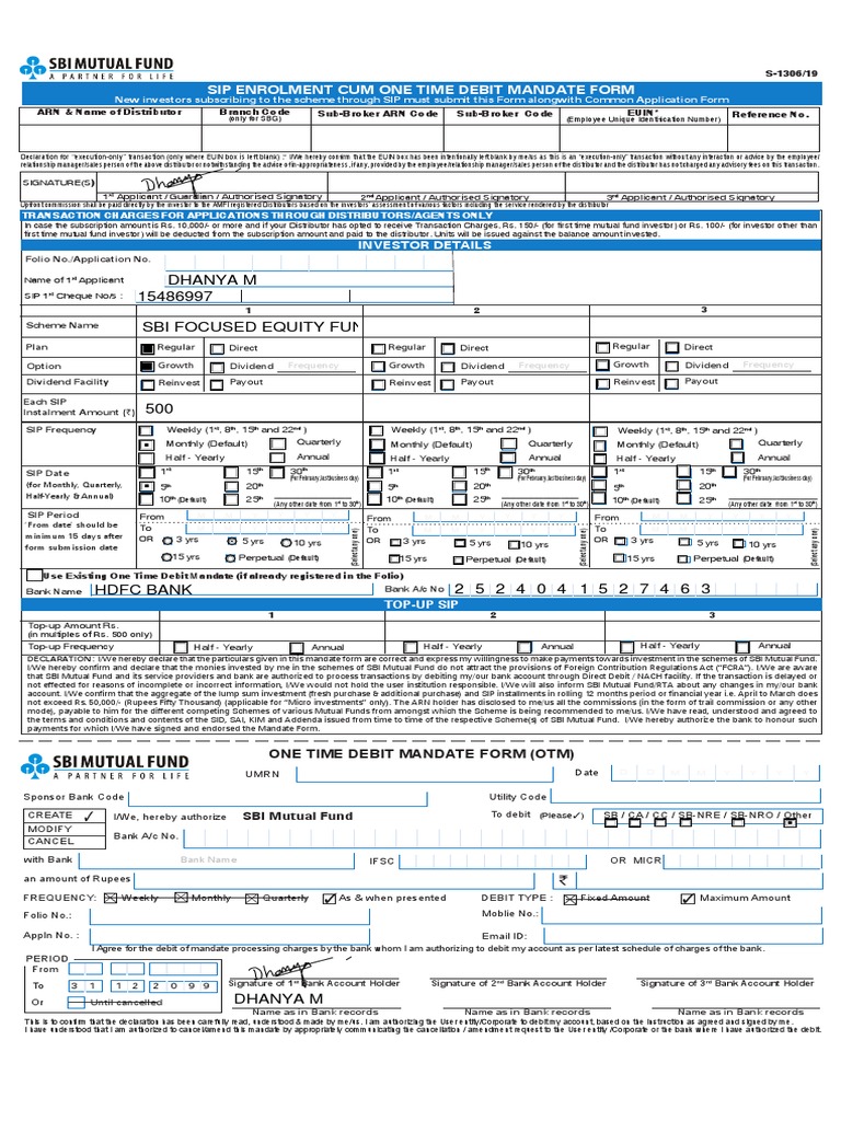 SIP Enrollment and Debit Mandate Form | PDF | Debit Card | Banks