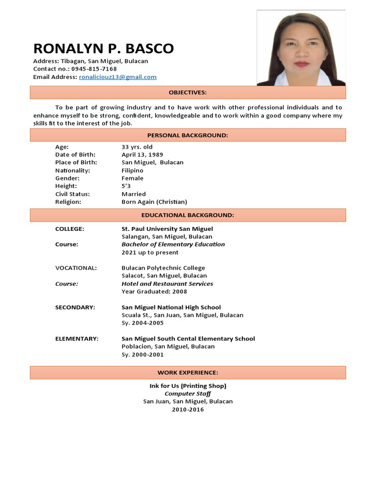 Ronalyn P. Basco (Resume) | PDF