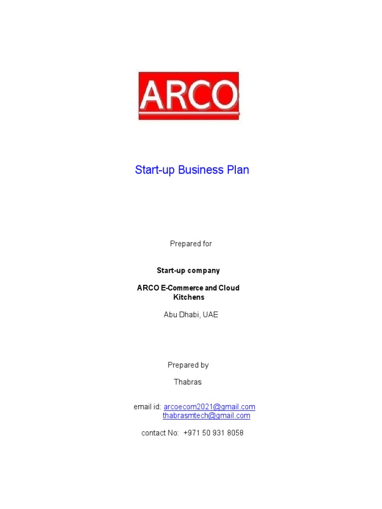 Start Up Business Plan-ARCO E-Commerce and Cloud Kitchens $ | PDF | E Commerce | Retail