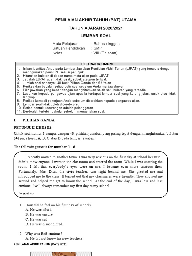 SOAL PAT UTAMA B. INGGRIS Kelas 8 2021 | PDF