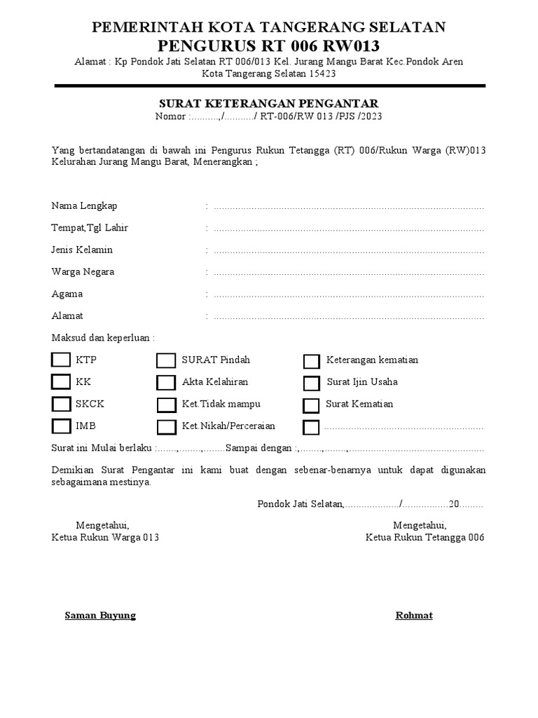 Surat Keterangan RT | PDF