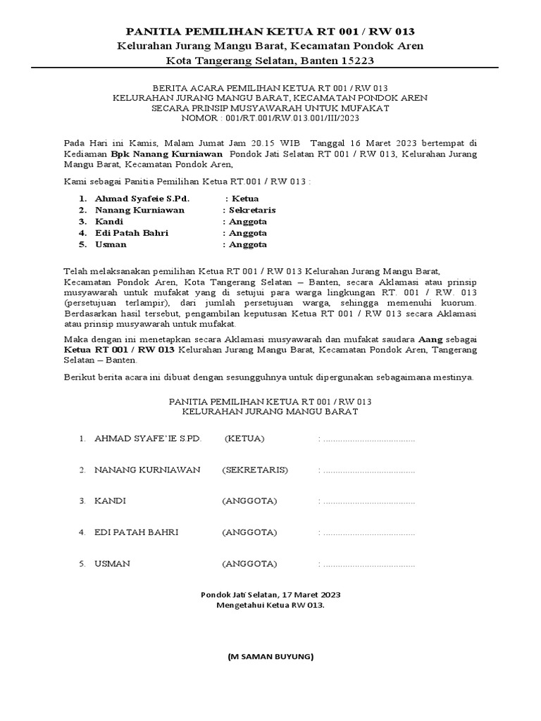 Berita Acara RT 001 | PDF