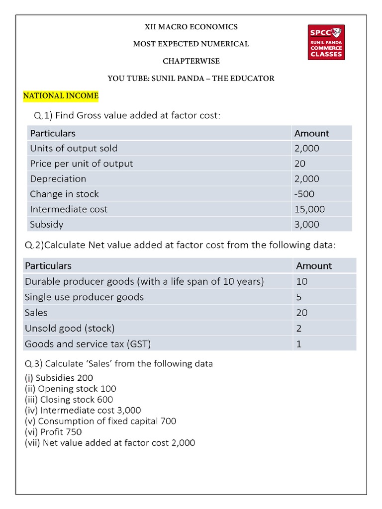 Chapter Wise Numerical Macro Economics Sunil Panda (SPCC) PDF | PDF