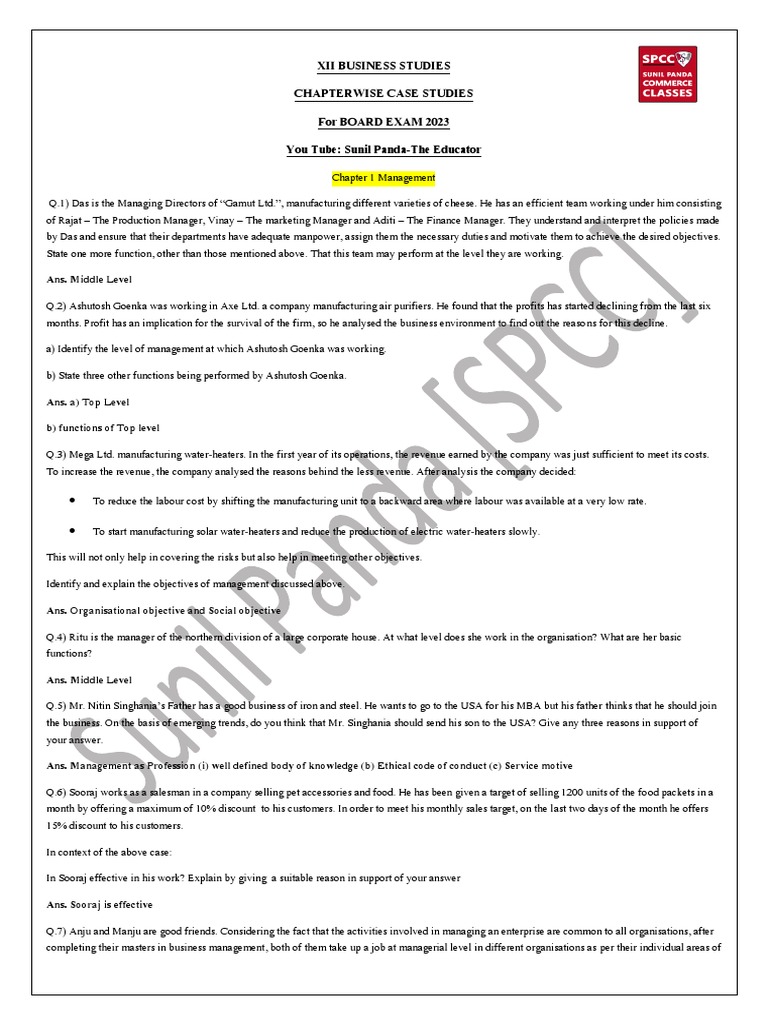 Case Studies Chapterwise SPCC PDF | PDF | Stocks | Investing