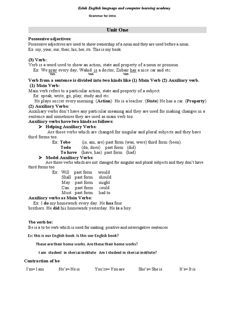 Intro Unit Related Grammar | PDF | Verb | English Language