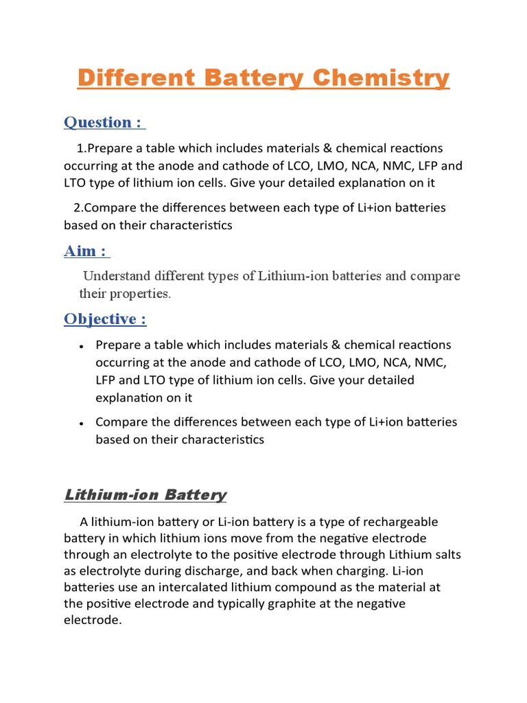 Different Battery Chemistry - Project Report | PDF | Lithium Ion ...