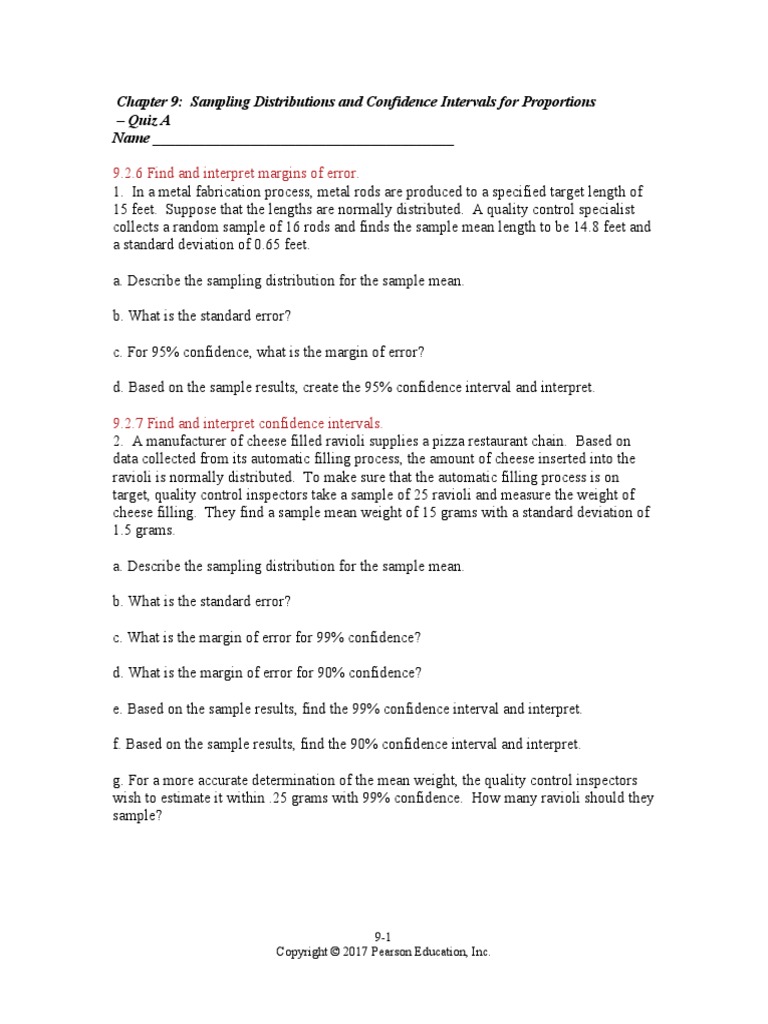 Ch. 9 Sampling Distributions and Confidence Intervals For Proportions ...