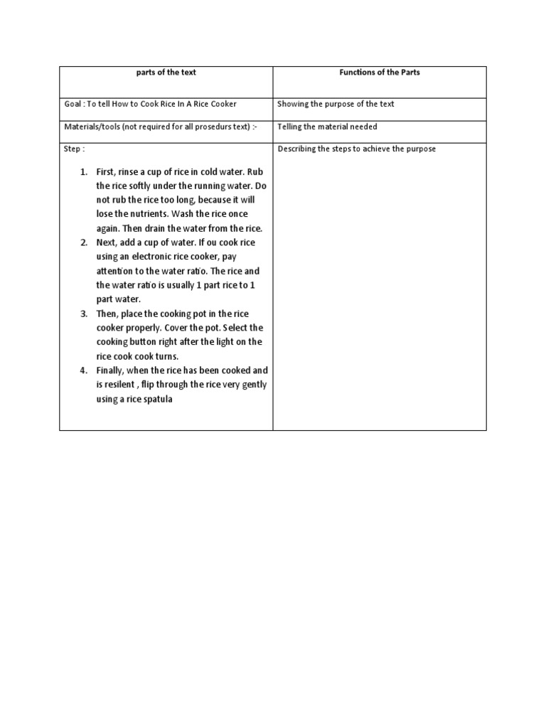 Answer Struktur Teks 2 How To Cook Rice in A Rice Cooker | PDF