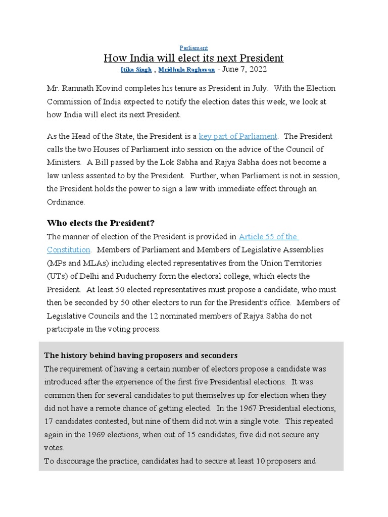 Explaining How India Elects its President: A Breakdown of the Complex ...