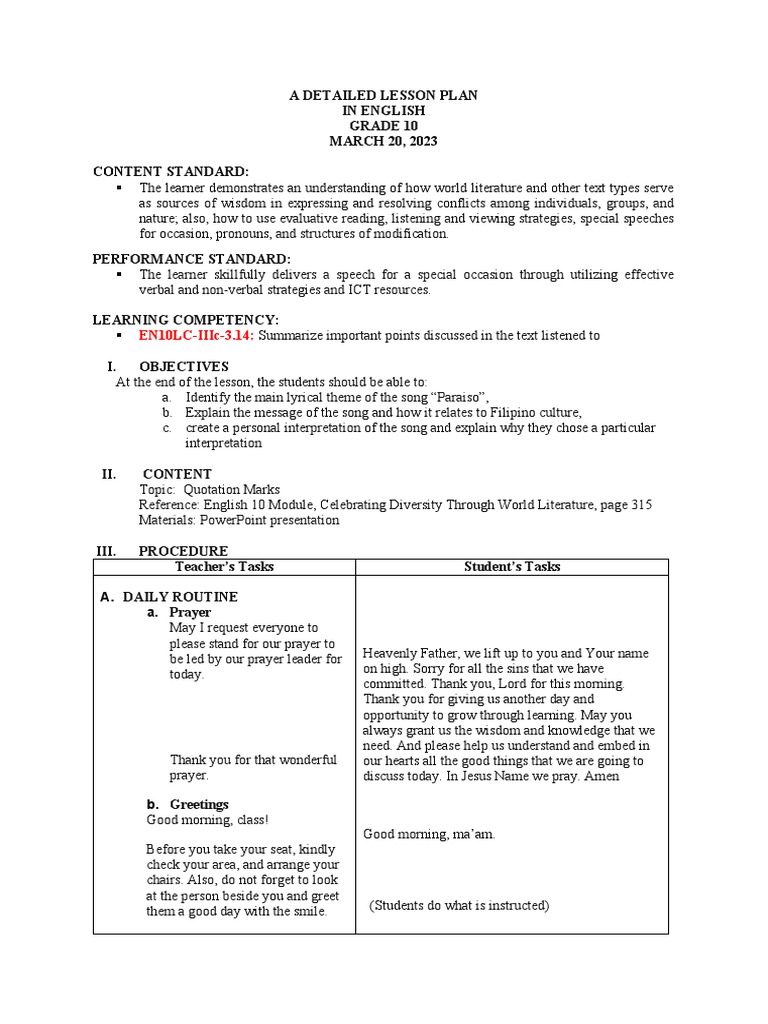 Quotation Marks Lesson Plan | PDF | Learning