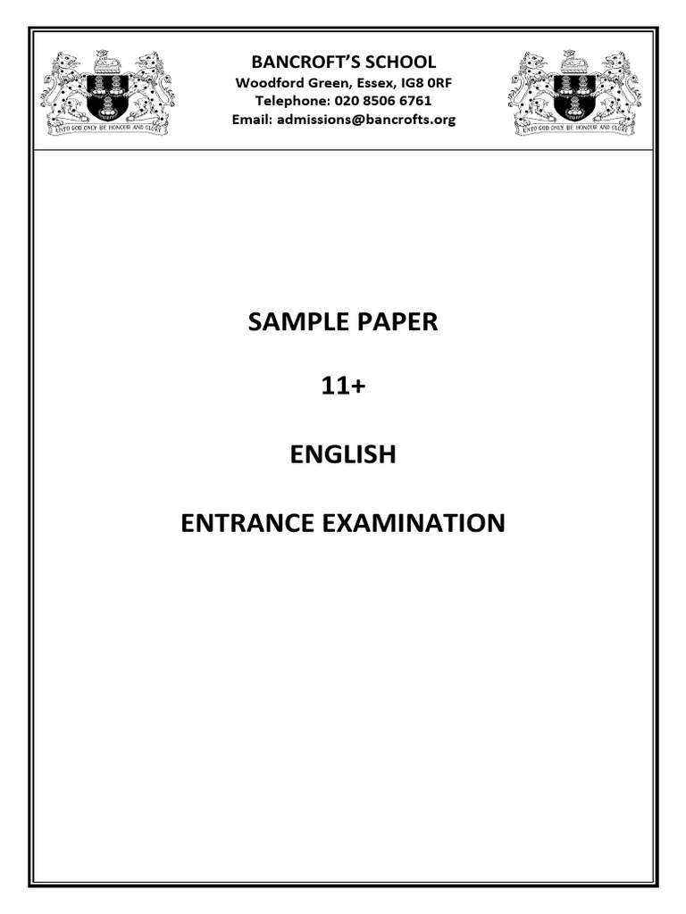 Bancrofts School 11 Plus Entrance Examination English Paper 2017 | PDF ...