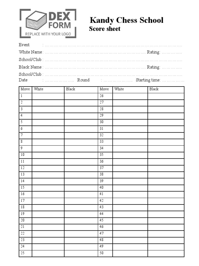 Chess Score Sheet Template PDF | PDF