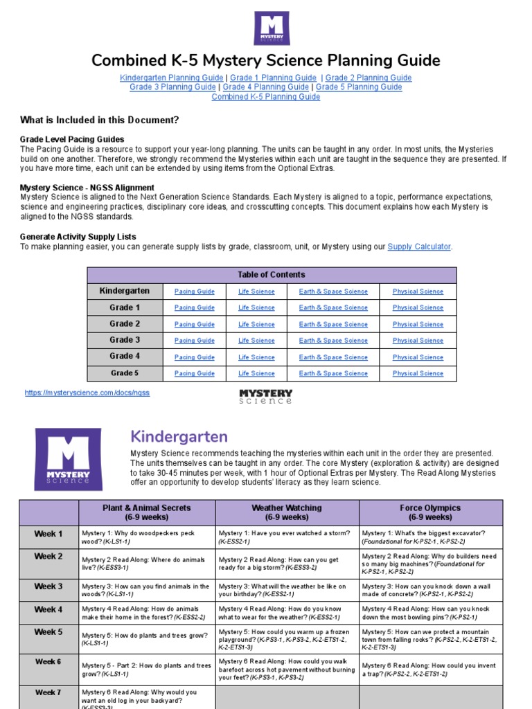 Mystery Science - K-5 - NGSS Planning Guide Xoptbt PDF | PDF | Weather ...