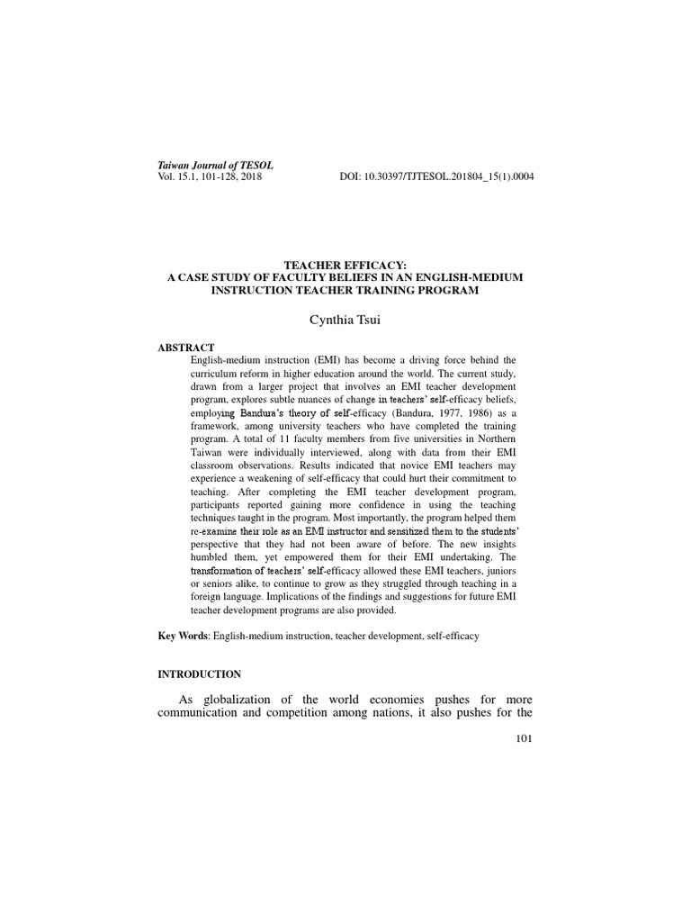 Examining Changes in Teacher Self-Efficacy Beliefs After Completing an ... Examining Changes in Teacher Self-Efficacy Beliefs After Completing an ...