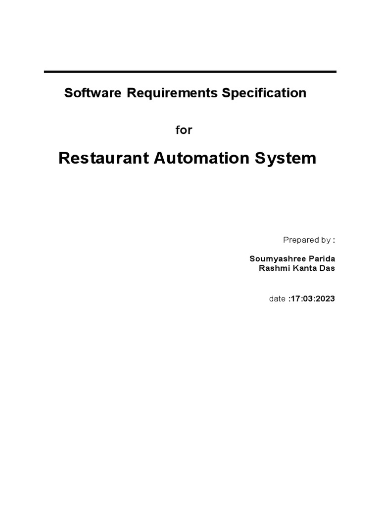 Restaurant Automation System: Software Requirements Specification | PDF ...