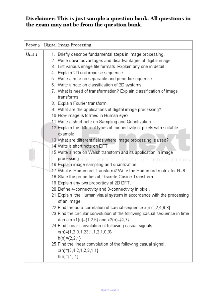 DIP IMP QB (E-Next - In) | Download Free PDF | Data Compression | Image Segmentation