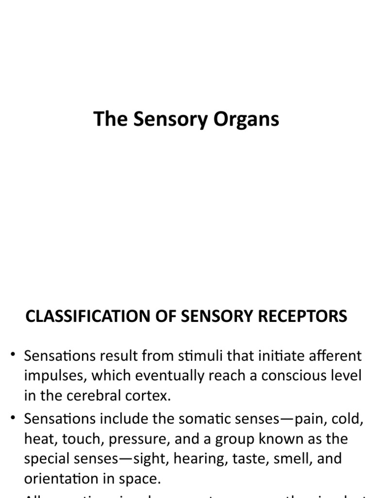 CLASSIFICATION OF SENSORY RECEPTORS | PDF | Stimulus (Physiology) | Senses