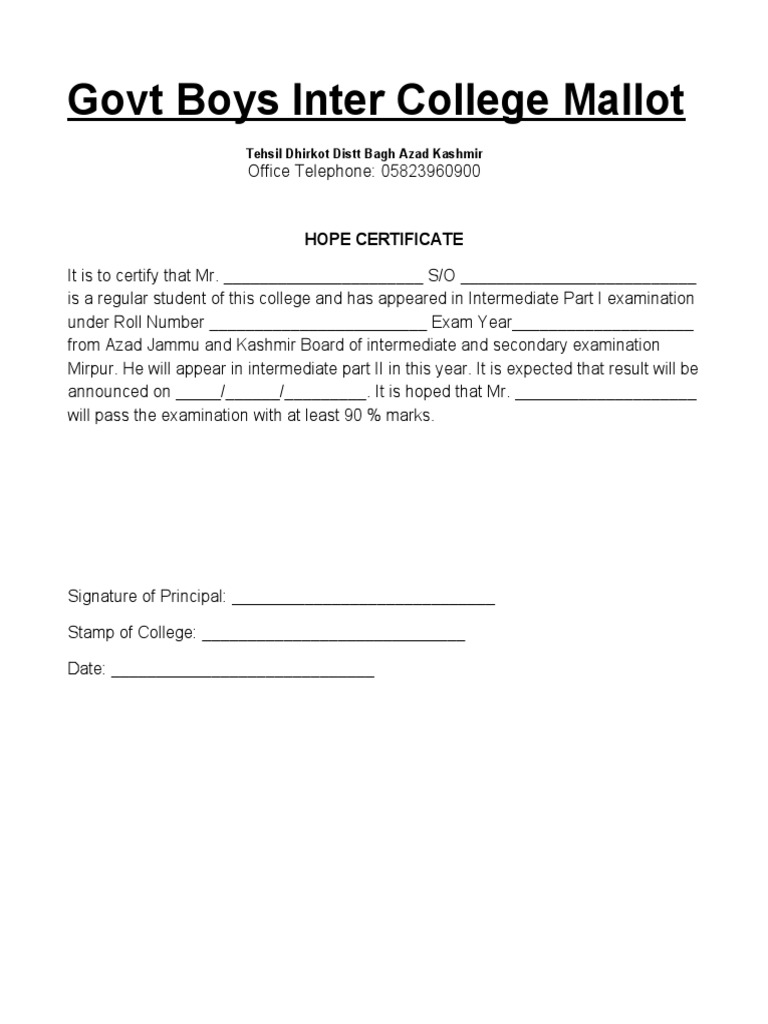 Hope Certificate | PDF