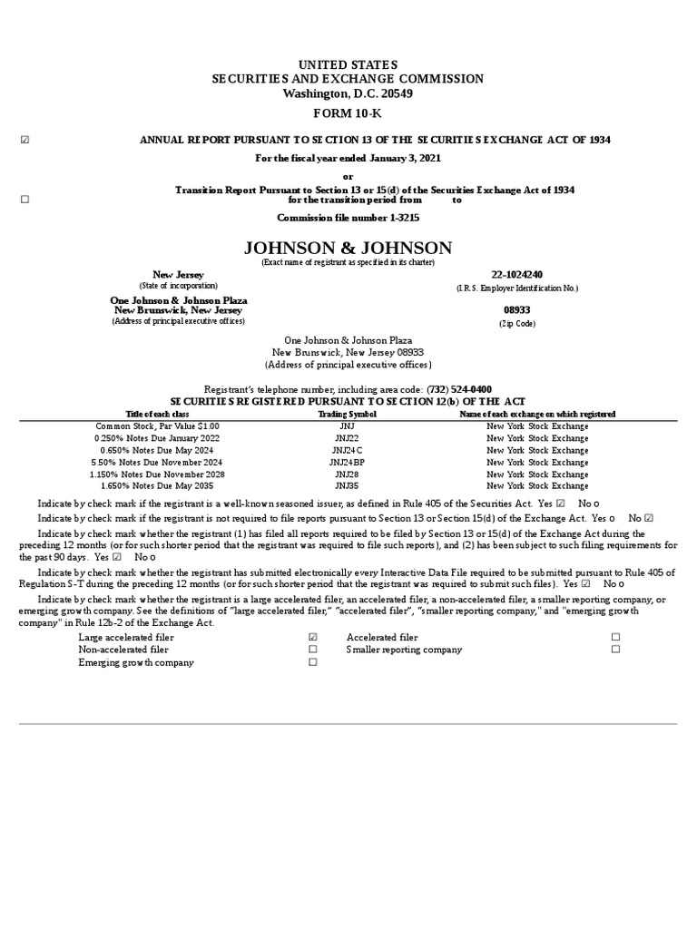 Johnson & Johnson 10K 2020 PDF | PDF | Food And Drug Administration ...