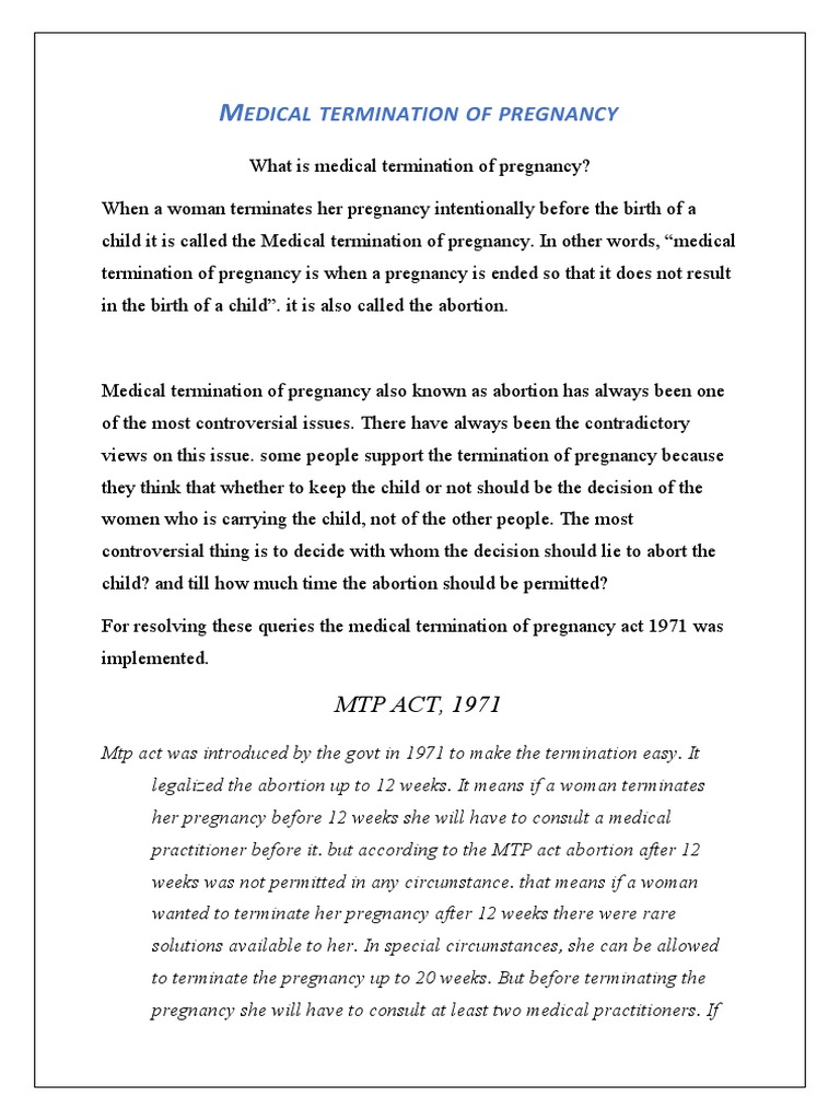 Edical Termination OF Pregnancy: MTP ACT, 1971 | PDF | Abortion | Pregnancy