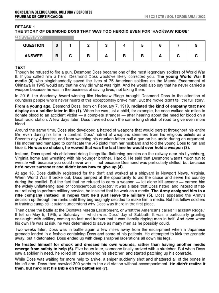 Desmond Doss: The Conscientious Objector Who Saved 75 Soldiers | PDF ...