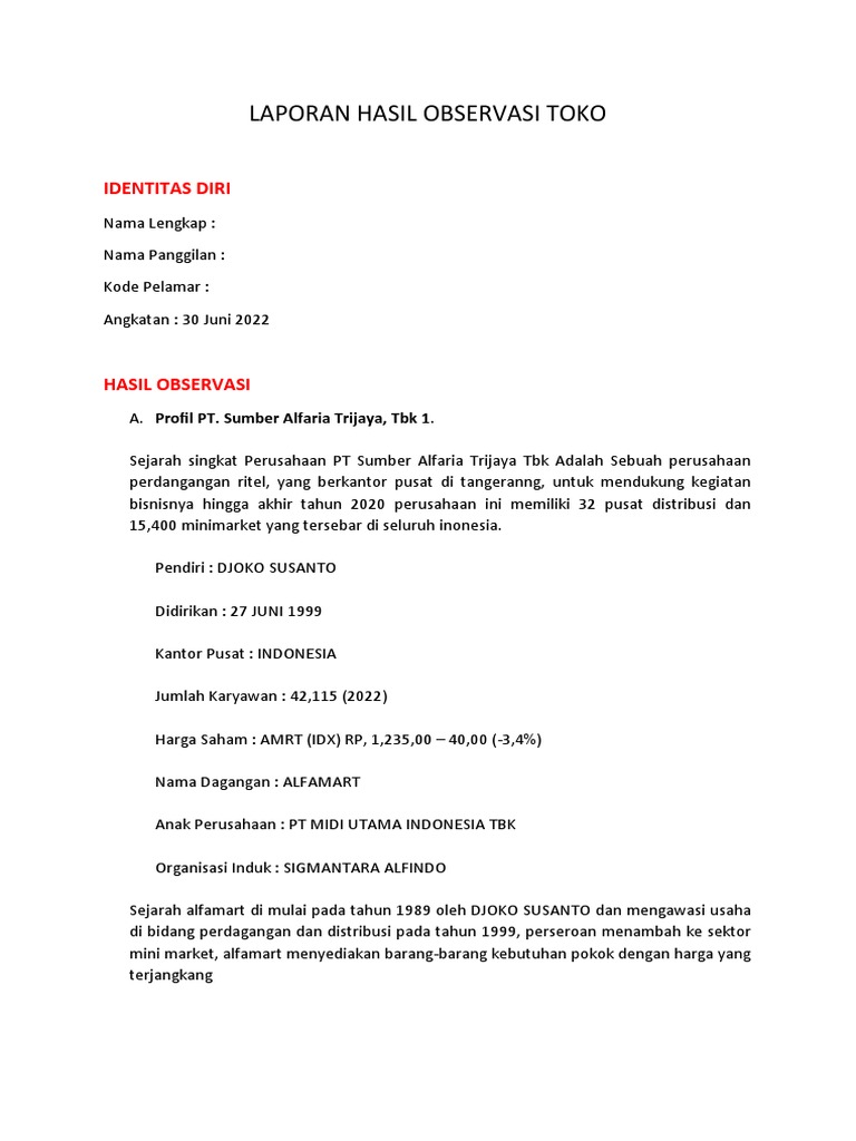 Laporan Hasil Observasi Toko Ikhsan Nur Adhitya | PDF