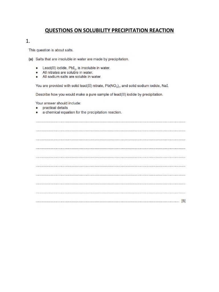 Questions On Solubility Precipitation Reaction | PDF