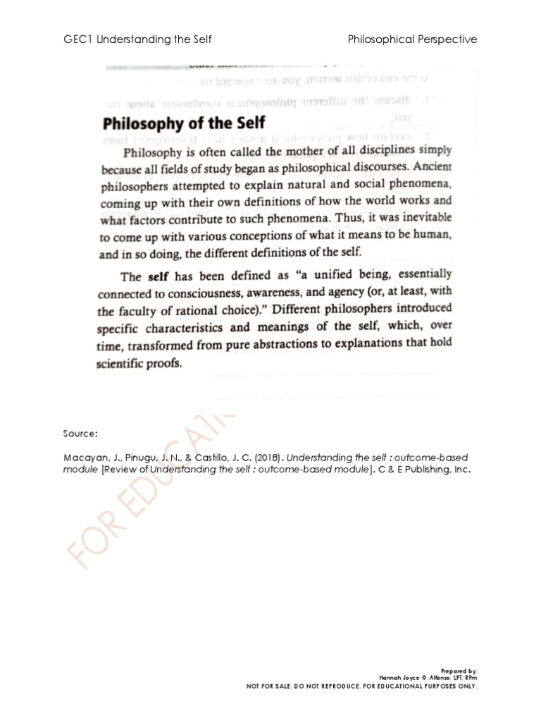 Philosophical Perspective | PDF | Self | Metaphysical Theories