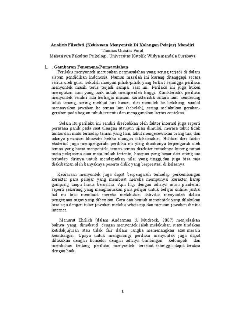 Kebiasaan Menyontek dan Manusia Unggul | PDF