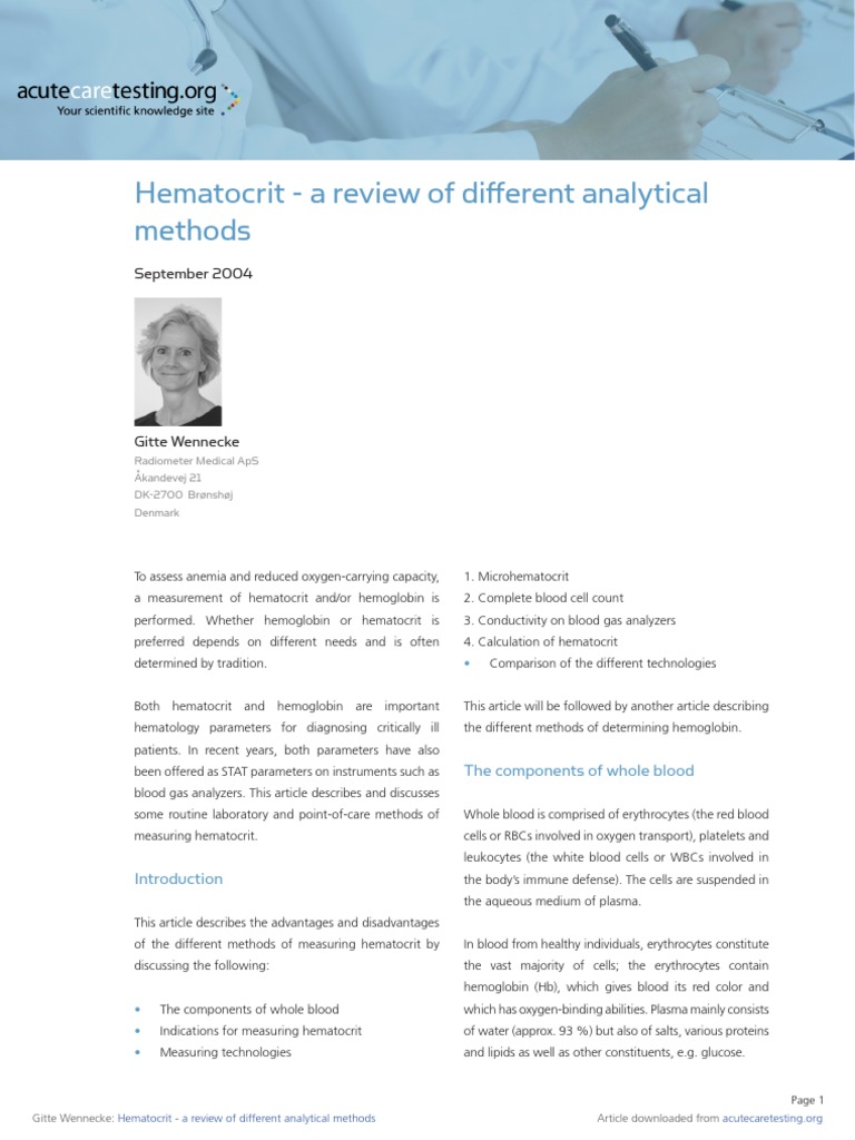 Hematocrit A Review of Different Analytical Methods PDF | PDF | Red Blood Cell | Blood