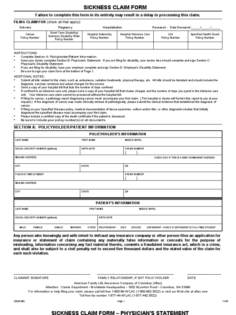 Aflac Claim Form | PDF | Medical Diagnosis | Hospital