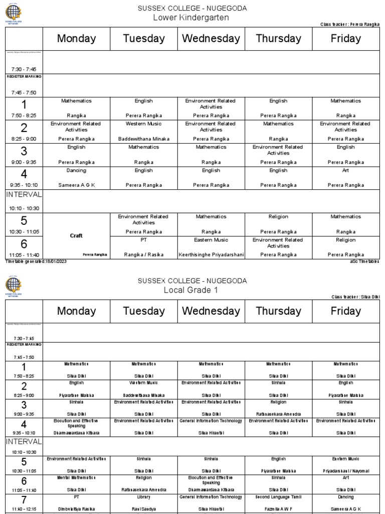 Class Timetables - 18.01.2023 | PDF | Cognitive Science | Linguistics