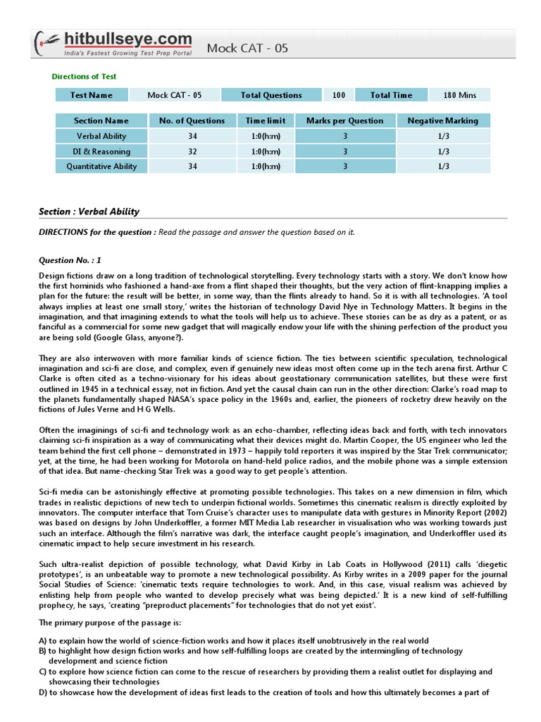 Mock CAT - 05 PDF | PDF | Rama | Krishna