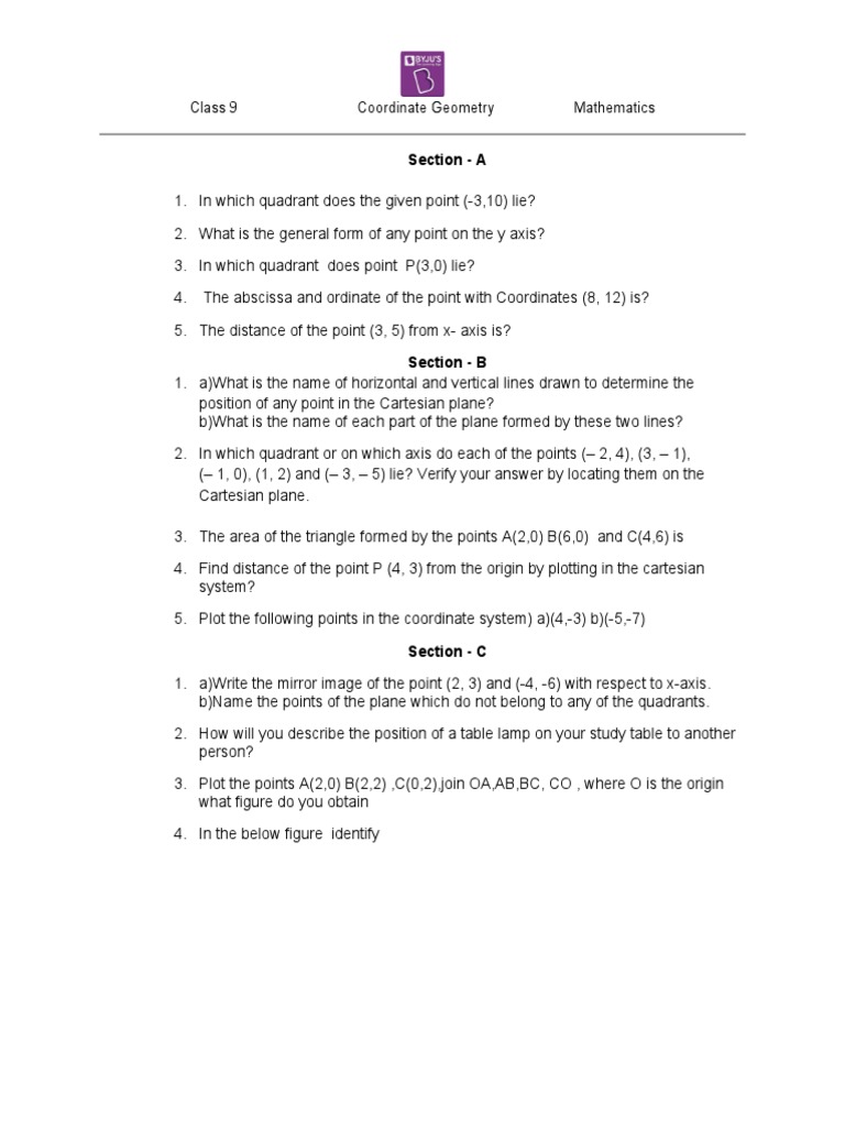 Ordinate Geometry Pdf Cartesian Coordinate System Mathematical Physics