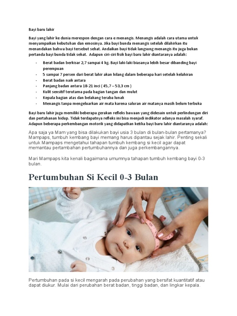 Ciri dan Pertumbuhan Bayi Baru Lahir | PDF