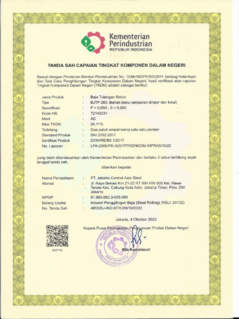 Sertifikat TKDN-2022 JCA | PDF