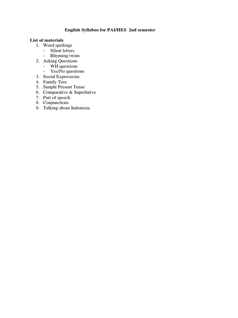 English Syllabus For PAI PDF | PDF | Language Arts & Discipline ...